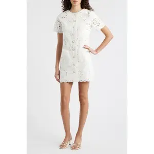 ZOE AND CLAIRE Eyelet Shift Minidress - White