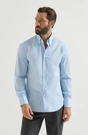 Brunello Cucinelli Striped Poplin Shirt - Azure