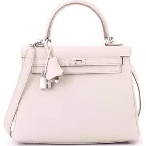 HERMES Kelly Handbag 25 Light Togo With Palladium Hardware - Beton