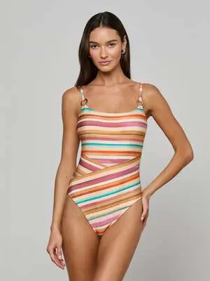L'Agence Remi Striped One-piece Swimsuit - Multi Watercolor Stripe