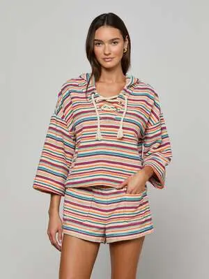 L'Agence Lee Cover-up Poncho - Multi Watercolor Stripe