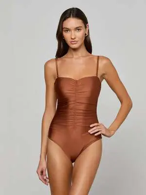 L'Agence Aubrey Ruched One-piece Swimsuit - Bronze Shimmer
