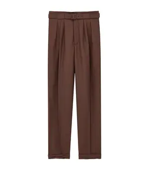 Saint Laurent Wool-mohair Pleated Straight Trousers - Brown