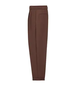Saint Laurent Wool-mohair Pleated Straight Trousers - Brown