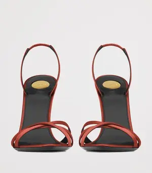 Saint Laurent Satin Kate Stiletto High Heel Sandals - Red