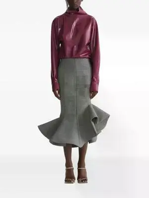 MUGLER Checked Ruffled Skirt - Grey