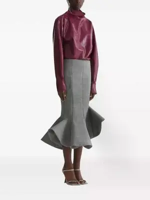 MUGLER Checked Ruffled Skirt - Grey