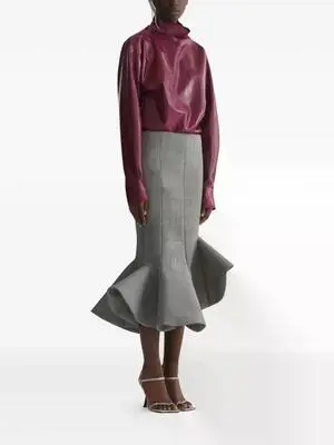MUGLER Check Ruffle Trim Skirt - Grey
