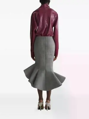 MUGLER Check Ruffle Trim Skirt - Grey