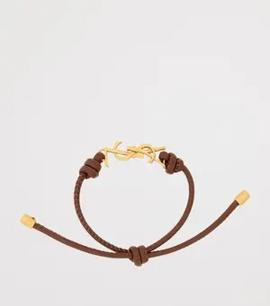 Saint Laurent Leather Cassandre Bracelet - Beige