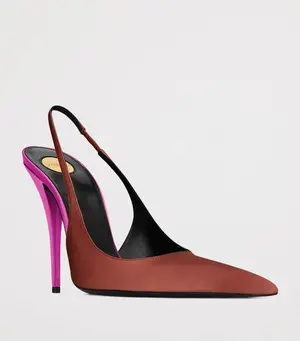 Saint Laurent Satin Deroche Slingback Pumps - Red