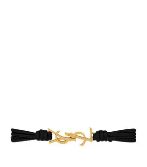 Saint Laurent Leather Cassandre Bracelet - Black