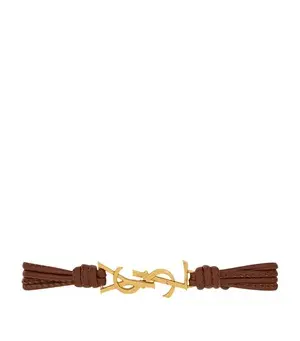 Saint Laurent Leather Cassandre Bracelet - Beige