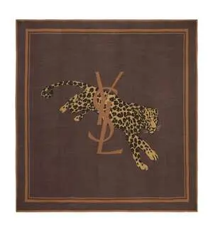 Saint Laurent Wool Grand Carre Leopard Scarf - Brown