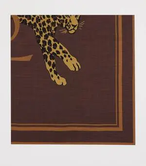 Saint Laurent Wool Grand Carre Leopard Scarf - Brown