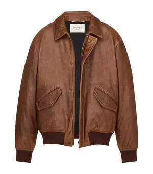 Saint Laurent Leather Bomber Jacket - Beige