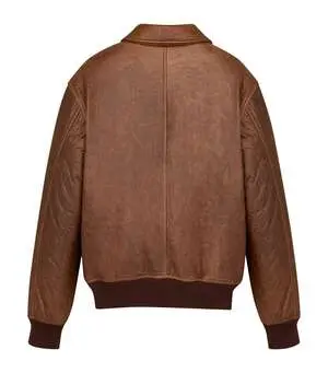 Saint Laurent Leather Bomber Jacket - Beige
