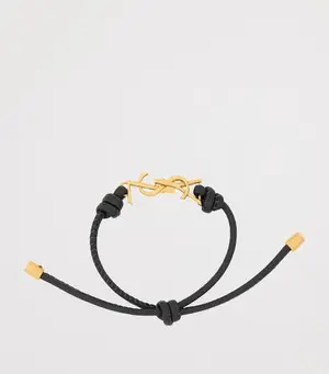 Saint Laurent Leather Cassandre Bracelet - Black