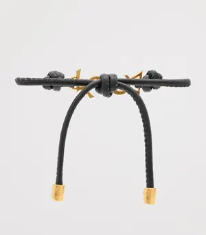 Saint Laurent Leather Cassandre Bracelet - Black