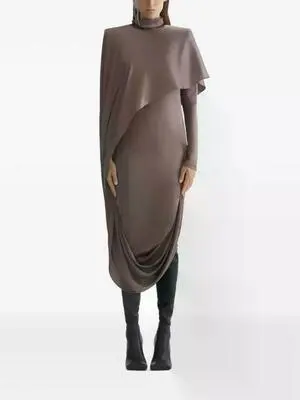 MUGLER Draped High-neck Midi Dress - Brown