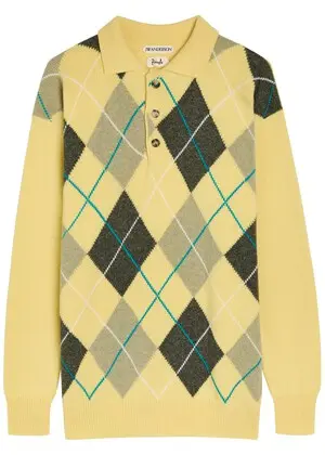 JW Anderson Argyle Wool Polo Jumper Yellow