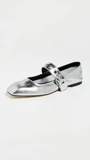 AeydĒ Uma Eyelet Crackle Laminated Calf Leather Flats - Silver