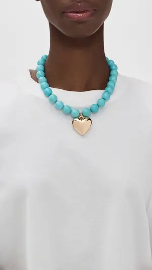 Ettika Heart Charm Beaded Necklace - Turquoise