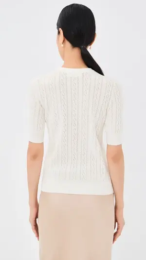 LISA YANG Nika Short Sleeve Sweater - Salt