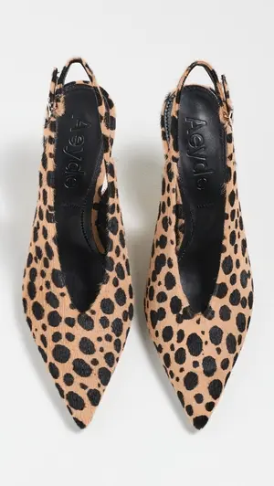 AeydĒ Carla Leopard Print Ponyhair Slingback Heels - Beige/black