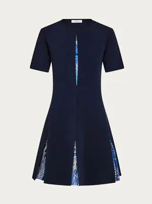 FERRAGAMO Knit Dress With Printed Silk Inserts - Blue