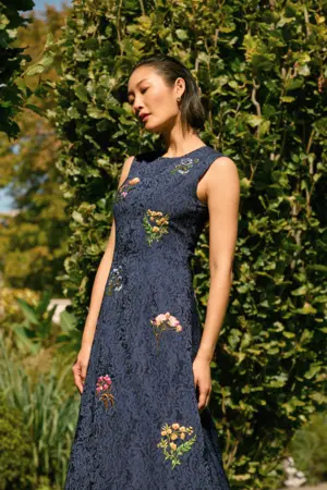 Sachin & Babi Embroidered Jacquard A-line Gown - Midnight