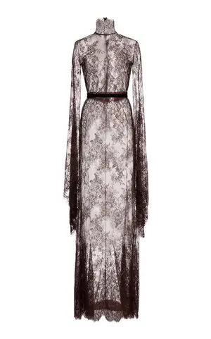 Zuhair Murad Lace Silk-blend High-neck Long Dress - Brown
