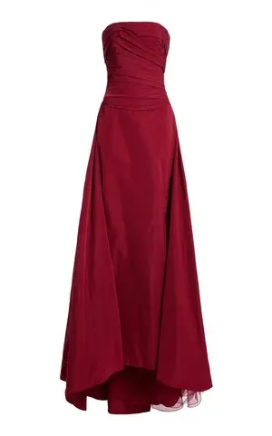 Zuhair Murad Faille Strapless Draped Long Dress - Red