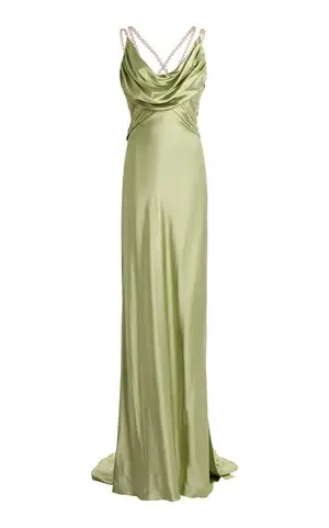 Zuhair Murad Satin Chain-detail Silk-blend Mermaid Long Dress - Green