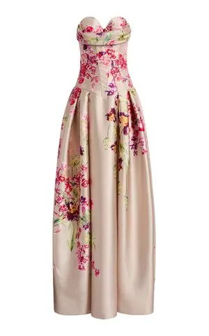 Zuhair Murad Mikado Silk-blend Bouquet Long Dress - Print