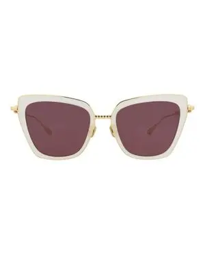 Valentino Garavani Acetate And Metal Cat Eye Sunglasses - Ivory Gold Bordeaux (vls/165c/53ca)