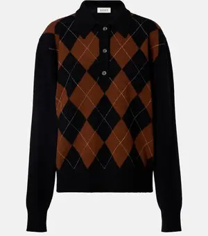 RÓHE Argyle Wool Polo Sweater - Black