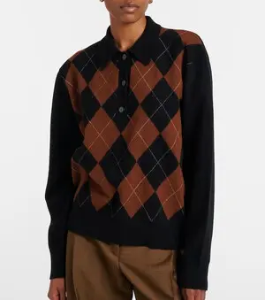 RÓHE Argyle Wool Polo Sweater - Black