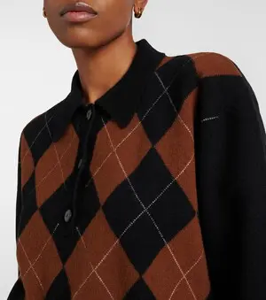 RÓHE Argyle Wool Polo Sweater - Black