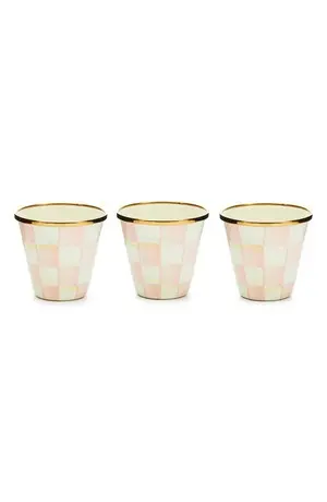 MACKENZIE-CHILDS Check Enameled Steel Set Of 3 Herb Pots - Rosy