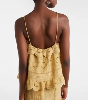 MARANT ETOILE Embroidered Ruffled Halterneck Cotton Top - Yellow