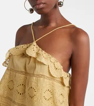 MARANT ETOILE Embroidered Ruffled Halterneck Cotton Top - Yellow