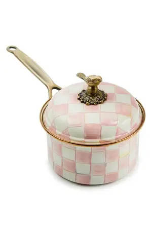 MACKENZIE-CHILDS Check Enameled Steel 2.5-quart Saucepan - Rosy