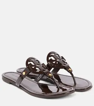 Tory Burch Miller Patent Leather Thong Sandals - Brown