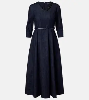 Max Mara Vela Embellished Denim Midi Dress - Blue
