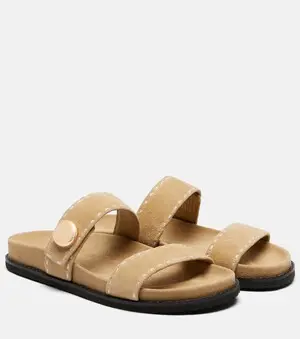 Tory Burch Romy Sport Suede Slides - Beige