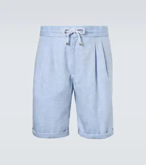 Brunello Cucinelli Linen And Wool Bermuda Shorts - Blue