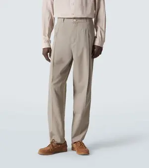 Brunello Cucinelli Pleated Cotton Tapered Pants