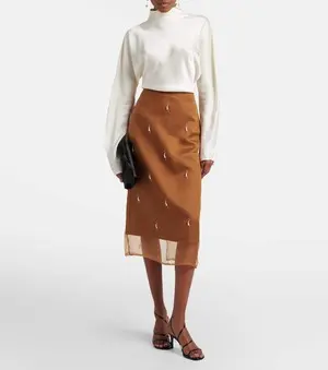 RÓHE Embellished Silk Organza Midi Skirt