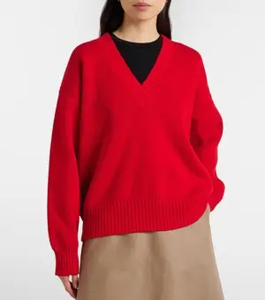 RÓHE Cotton V-neck Sweater - Red